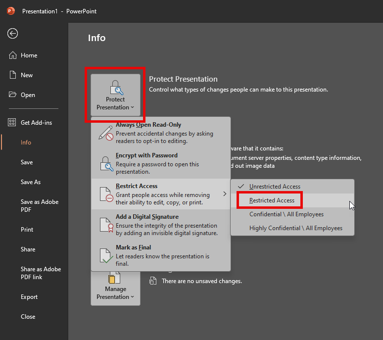 How do I restrict permissions in PowerPoint to allow viewing and copying, but not editing ...