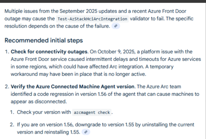 Azure Local Cluster Validation failing at Evaluate interface ValidateArcIntegration step ...