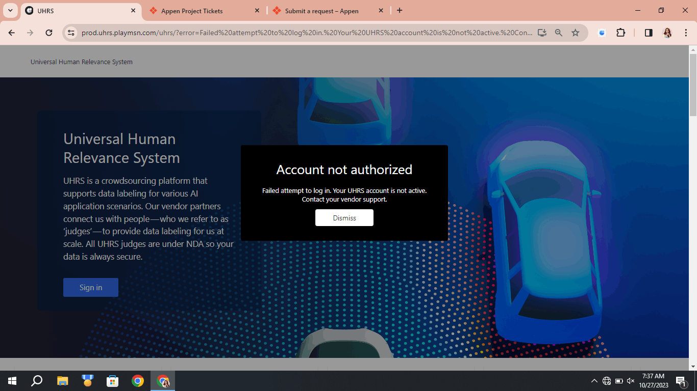 UHRS Failed Login Attempt - Microsoft Q&A