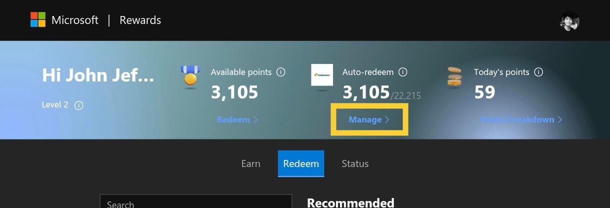 I want to turn off the auto-redeem for my rewards page but i can't ...