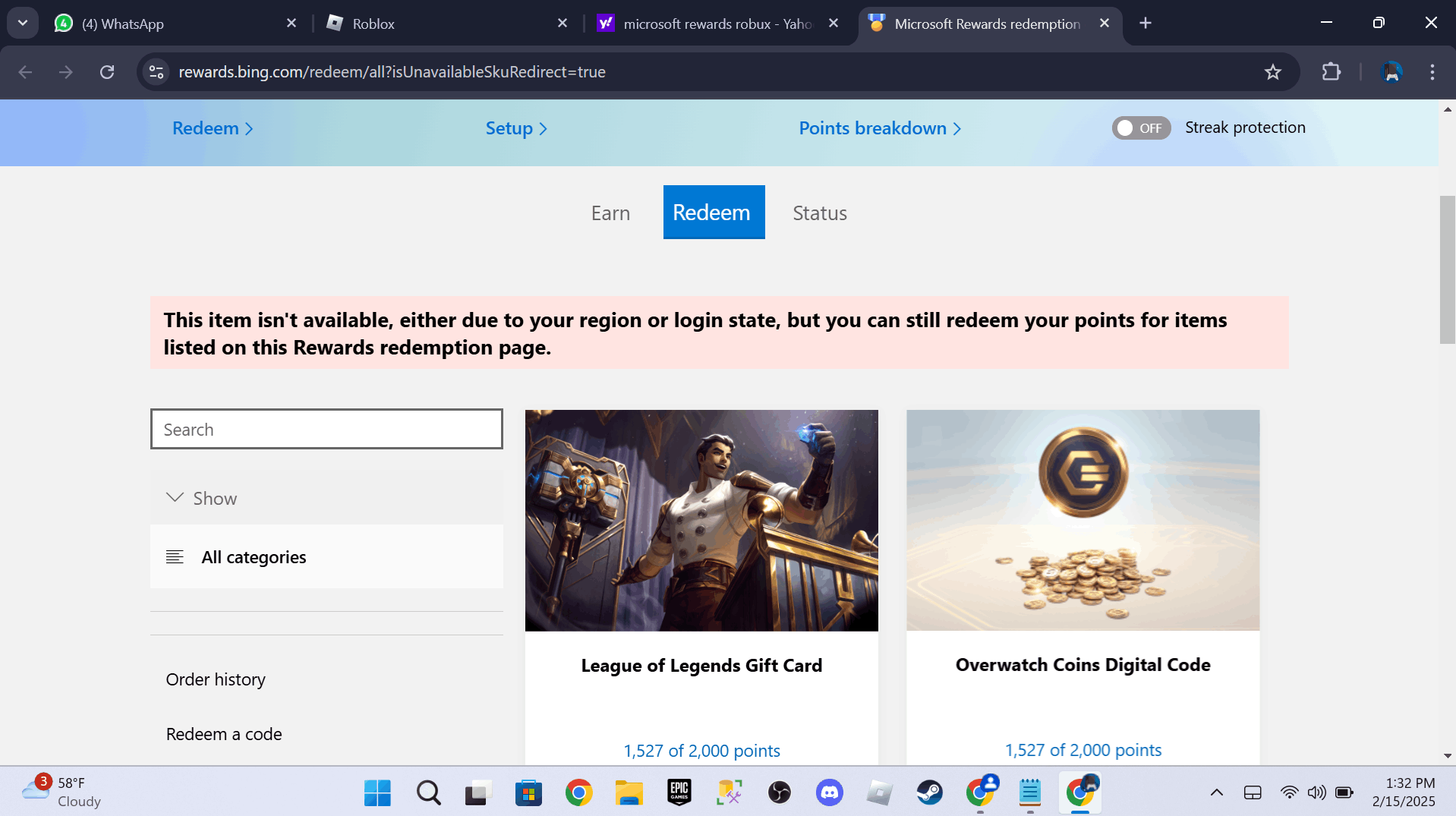 why is there no options for robux in Microsoft rewards points.im so ...