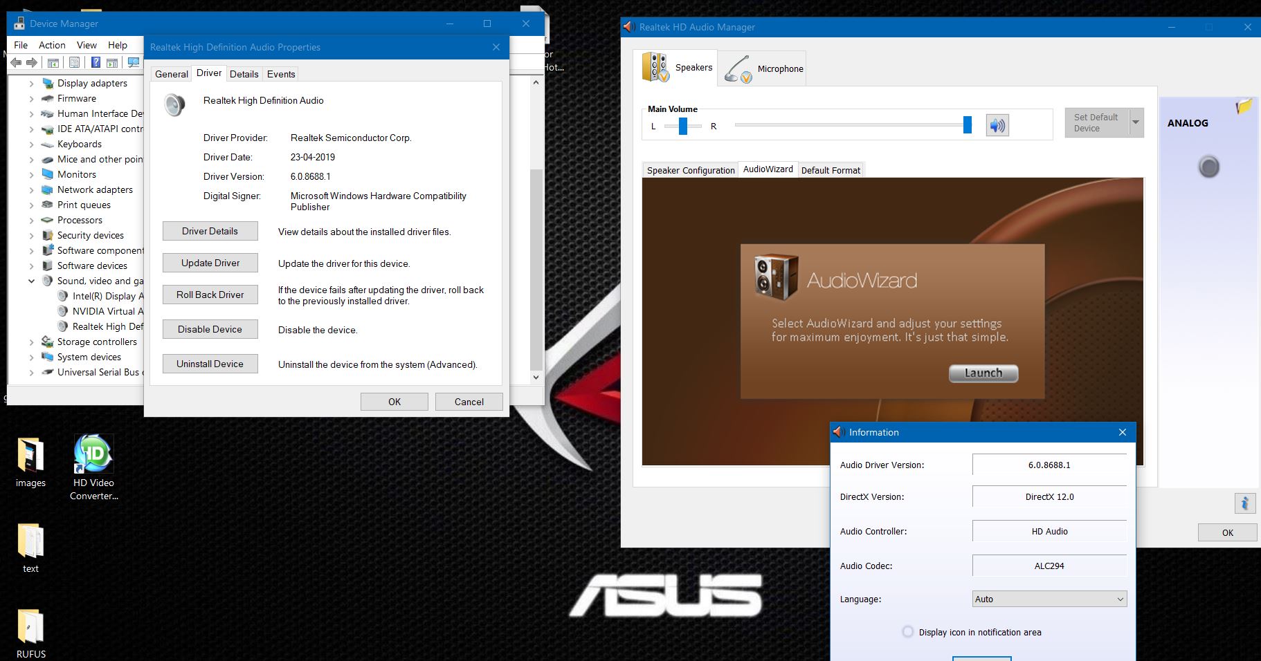 REALTEK HD AUDIO DRIVER 6.0.8688.1 WHQL DATED 23-04-2019 FOR 32BIT ...