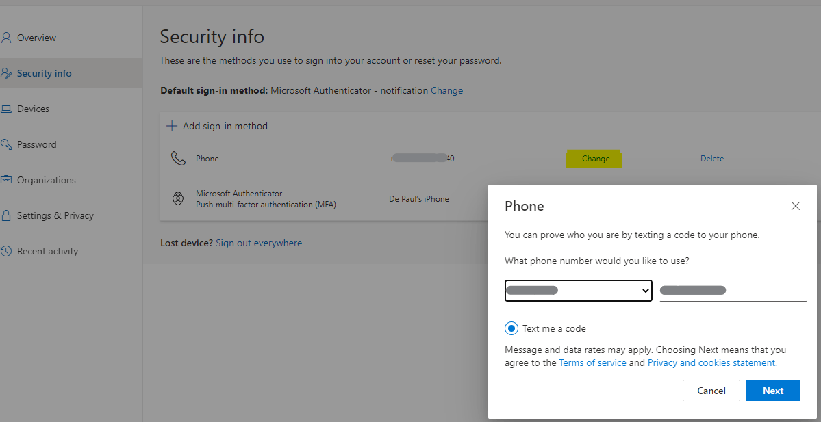 How to change Microsoft Account's phone number where verification codes ...
