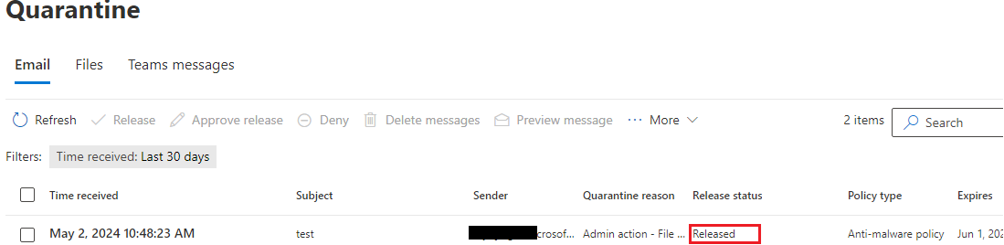 Quarantined email because it contains a blocked file type - Unable to release? - Microsoft Q&A