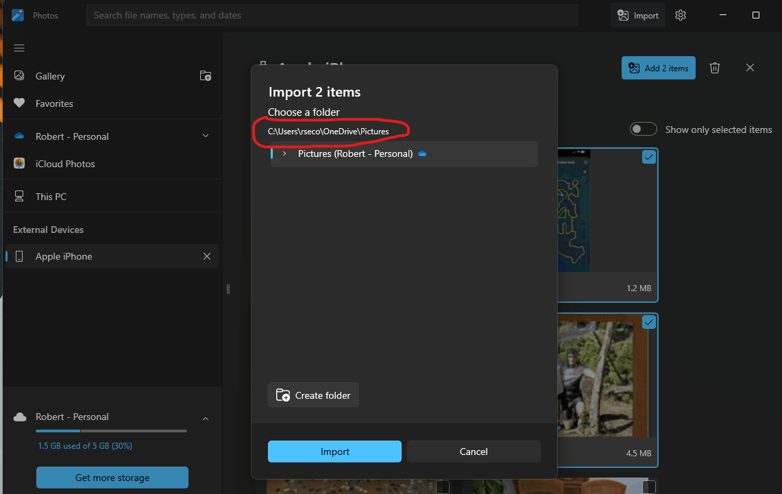 How do I change the Photos destination location in Windows 11 when ...