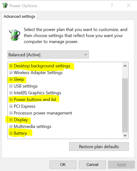 advanced power settings - Microsoft Q&A