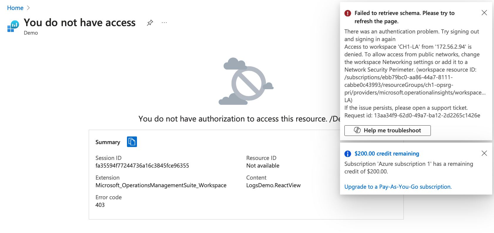 I'm being denied access to the Log Analytics Demo environment all of a ...