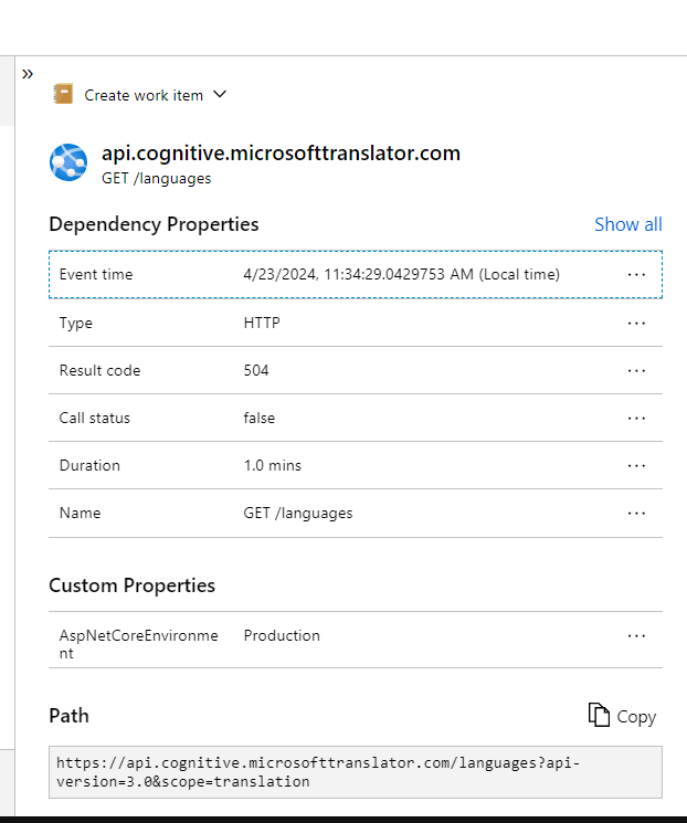 ms translator web api connect timed out in azure server, but it performs normal on PC ...
