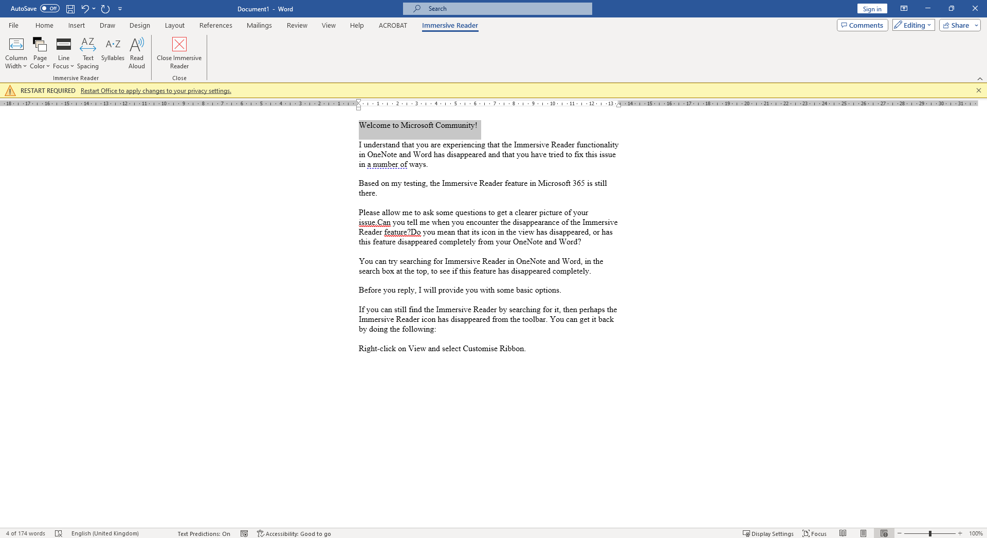 Immersive Reader Feature Disappeared for MS Onenote and Word ...