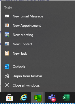 Outlook taskbar right click - Microsoft Q&A