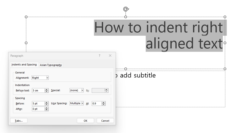 How to indent right aligned text,? - Microsoft Q&A