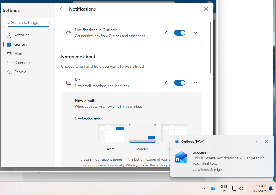 Outlook Web desktop notifications not working on Edge browser with ...