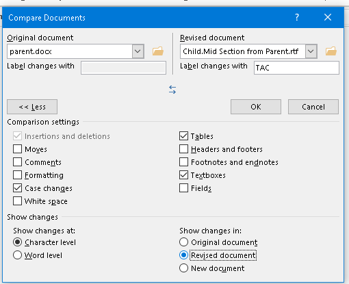 How to verify a Word Document is same section from another Word ...