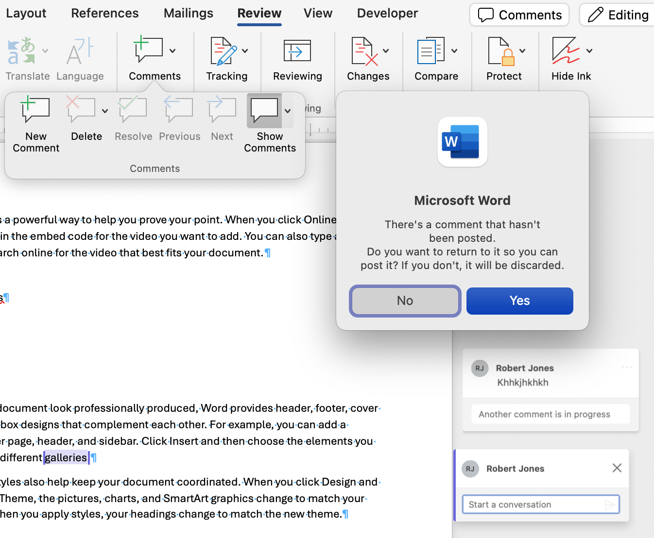 Microsoft WORD "another comment is in process" - Microsoft Q&A