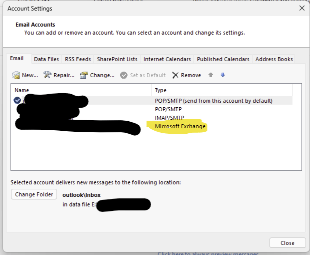 Outlook Desktop forces exchange account to be the default - Microsoft Q&A