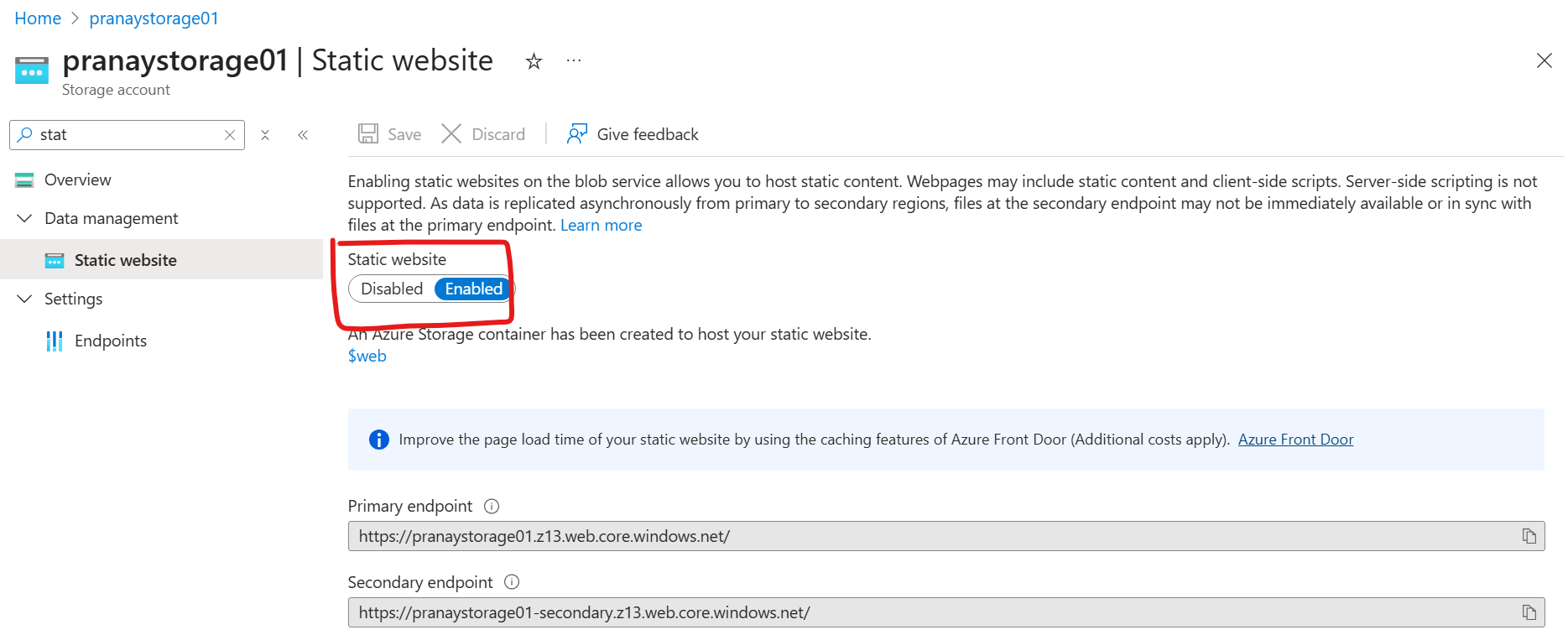 Static Website on Azure Blob using Secured Transfer Disabled and Custom Domain setup, not ...