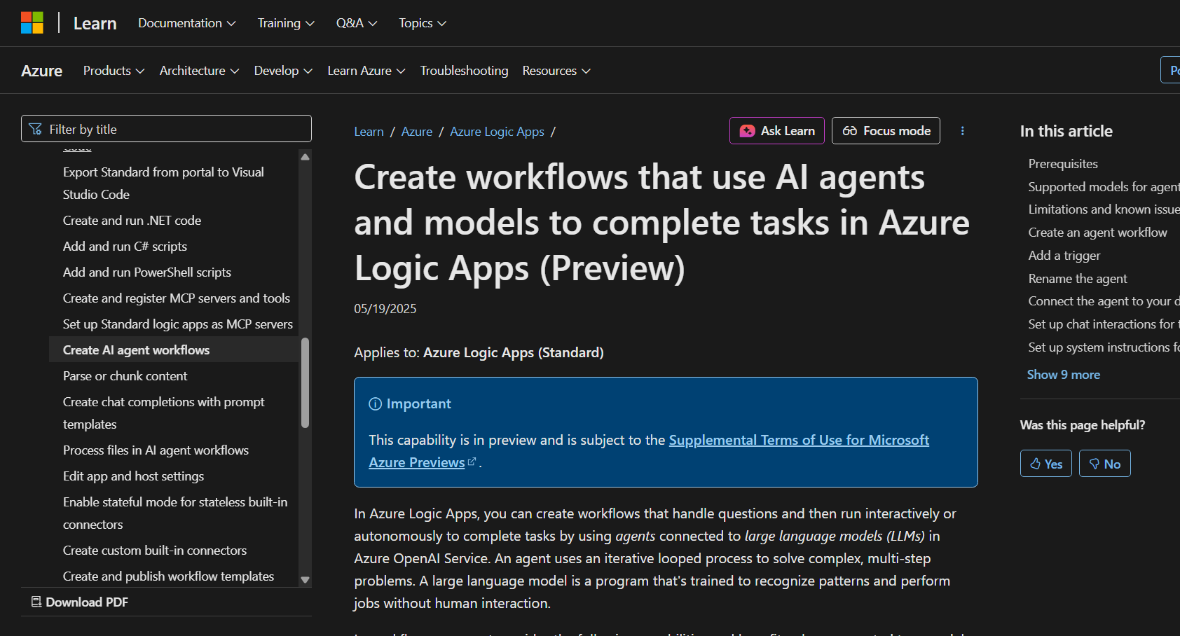 Create workflows that use AI agents and models to complete tasks in Azure Logic Apps - Microsoft Q&A