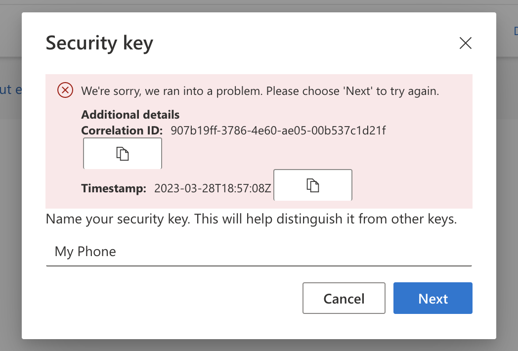 Azure AD Passwordless Login - Exception when naming security key ...