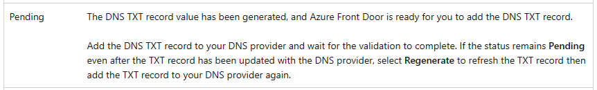 Azure AFD Custom Domain Validation with TXT record spends 48+ hours in "Pending" state ...