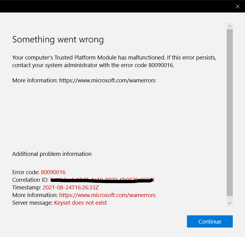 Error Code 80090016 - TPM Malfunction - Cannot sign into any Microsoft ...