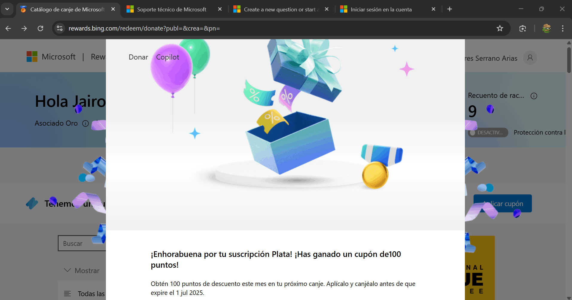 ¿Como canjear el cupón de 100 puntos en microsoft rewards? - Microsoft Q&A