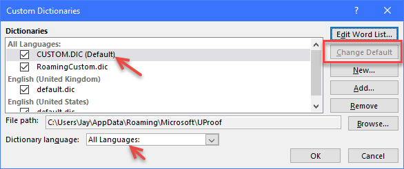 adding new words to custom dictionary in document (NOT manually in the ...
