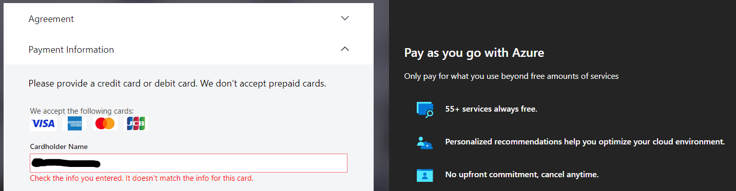 Cannot sign up for Pay-As-You-Go subscription in Azure - Microsoft Q&A