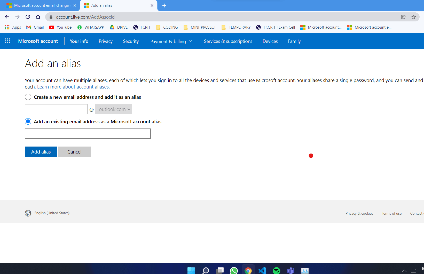 Microsoft account email change error - Microsoft Q&A