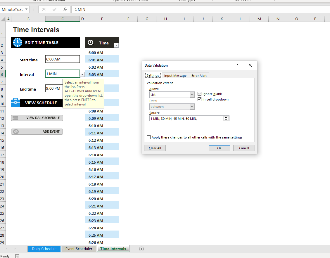 Daily work Schedule Template Time Interval - Microsoft Q&A
