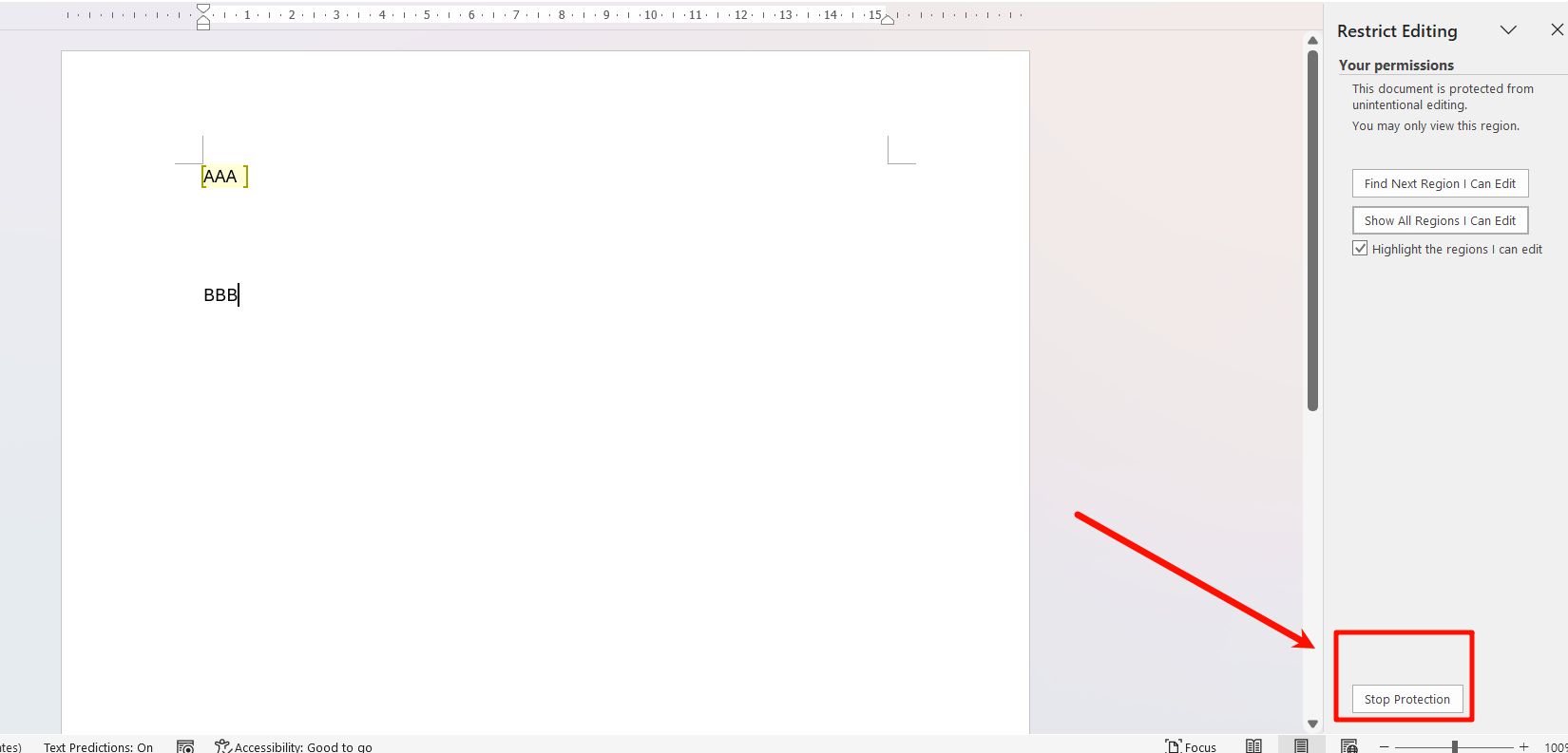Word - where to enter password to edit restricted parts of doc ...