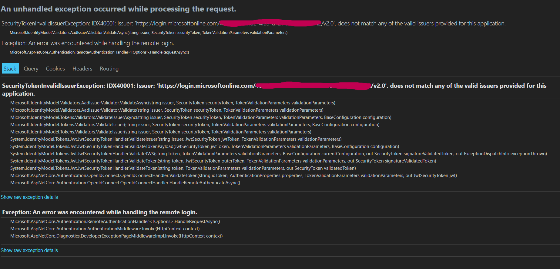 IDX40001: Issuer: 'https://login.microsoftonline.com/ /v2.0', does not match any of the valid ...