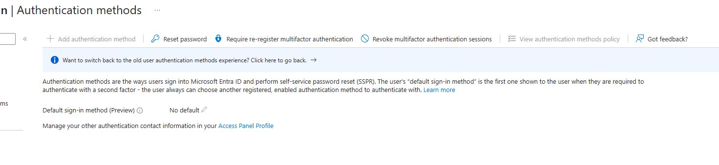 MFA options for myself (admin) are not shown or greyed out in Entra ...