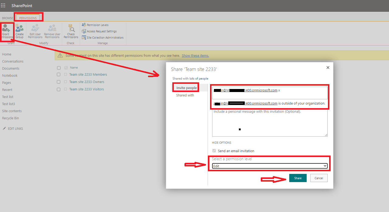 How can I set up permissions for my SharePoint so that other users with different domains can ...