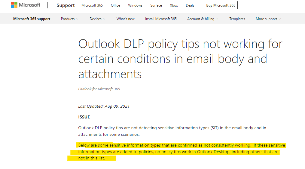 Why does the DLP policy override option not work for the Outlook ...