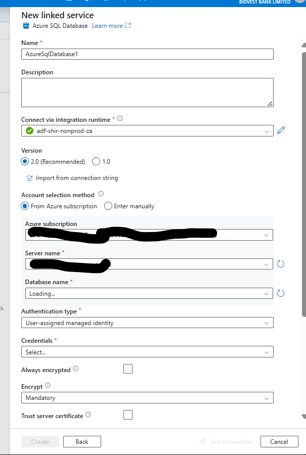 ADF linked service to SQL server behind a private endpoint and virtual ...