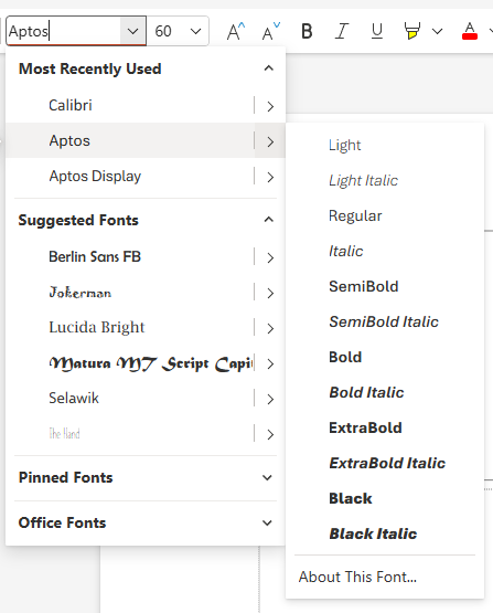Are the font submenus showing different styles of a font available on ...