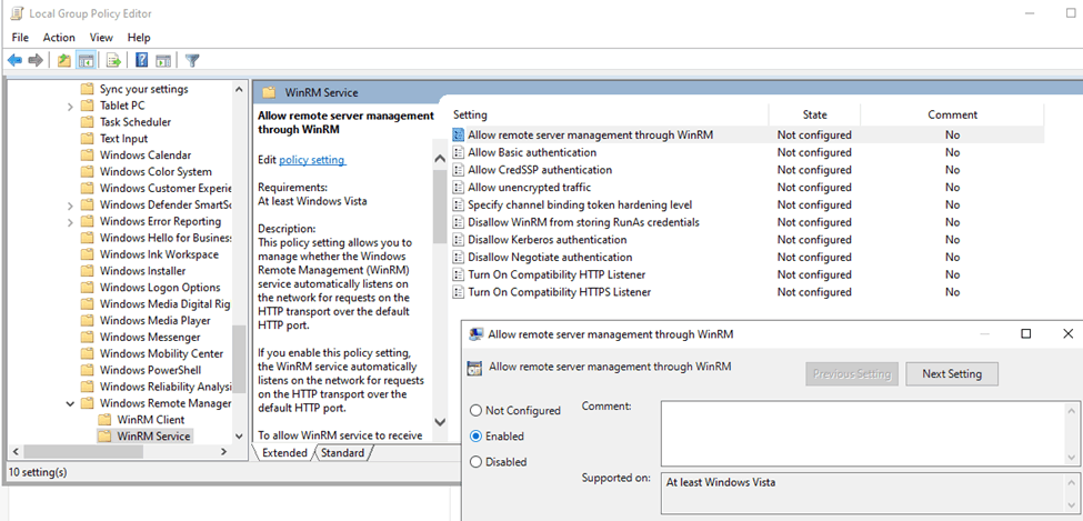 Getting 500 error from the WinRM client and see WSMan operation ...