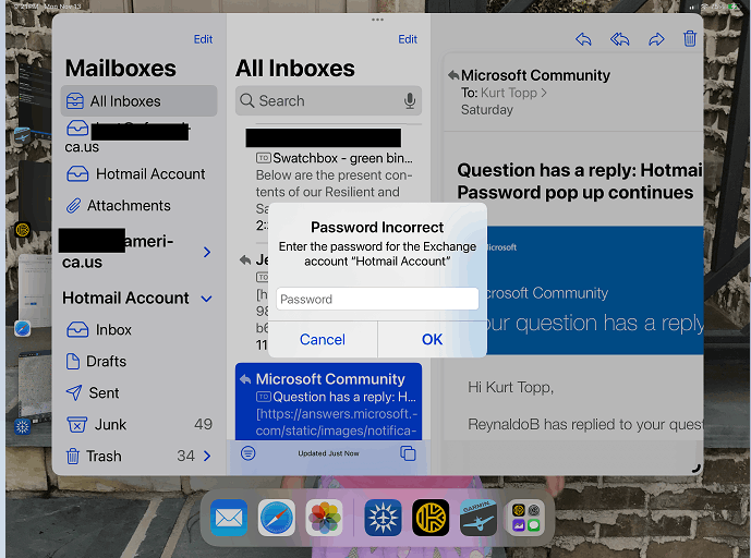 Hotmail Incorrect Password pop up continues - Microsoft Q&A