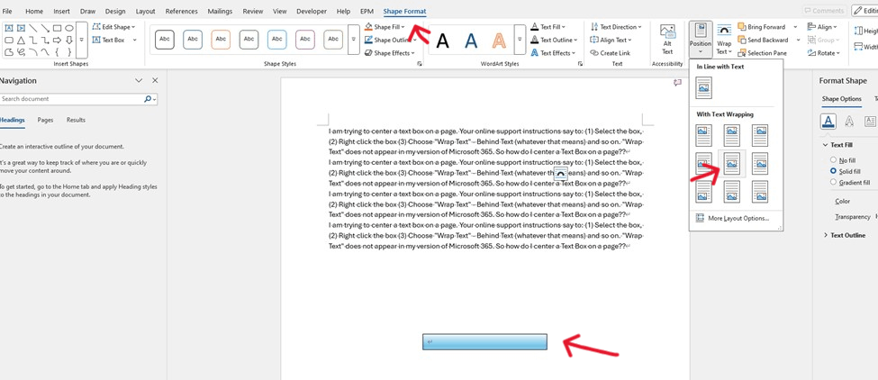How to center a text box on a page - Microsoft Q&A