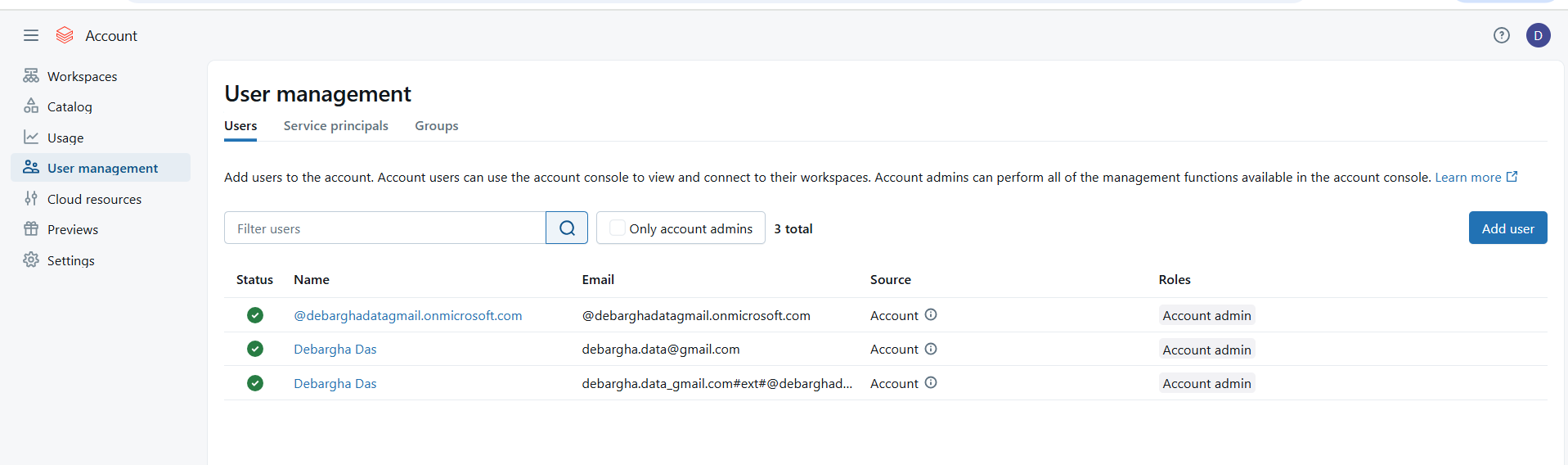 Even after providing account admin access to my account '******@gmail ...