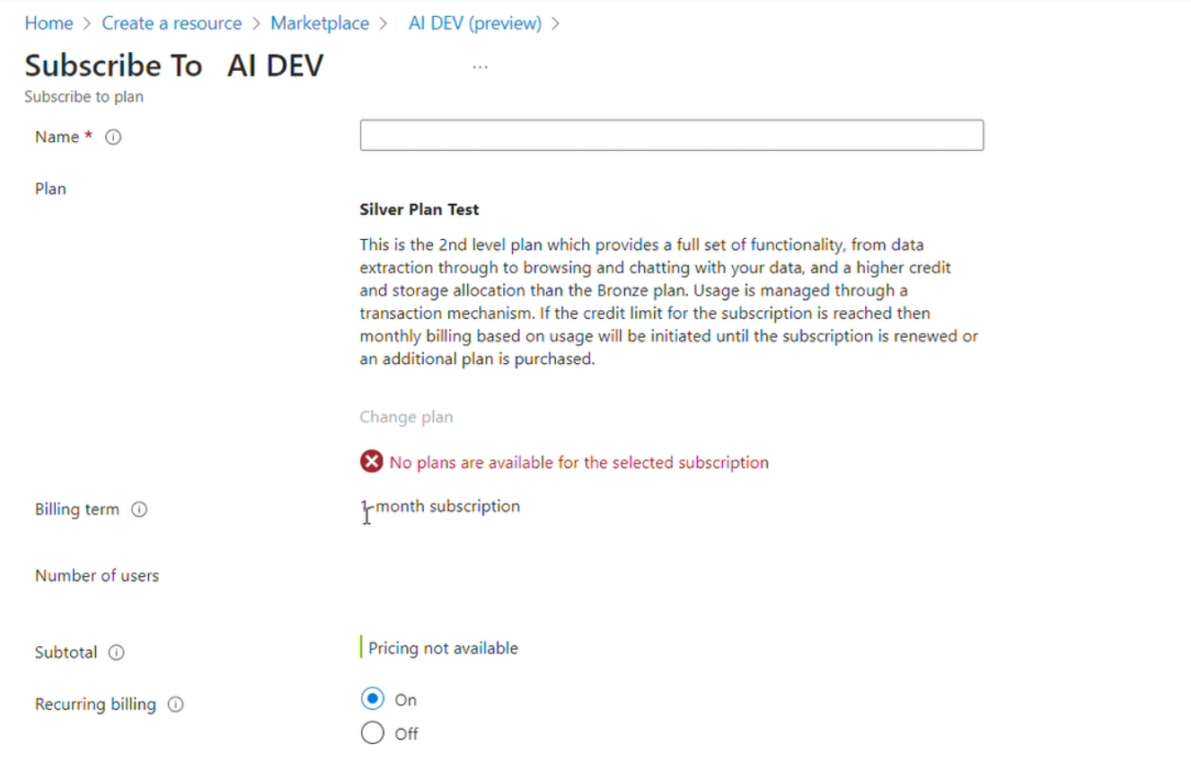 No plans are available for the selected subscription - Microsoft Q&A