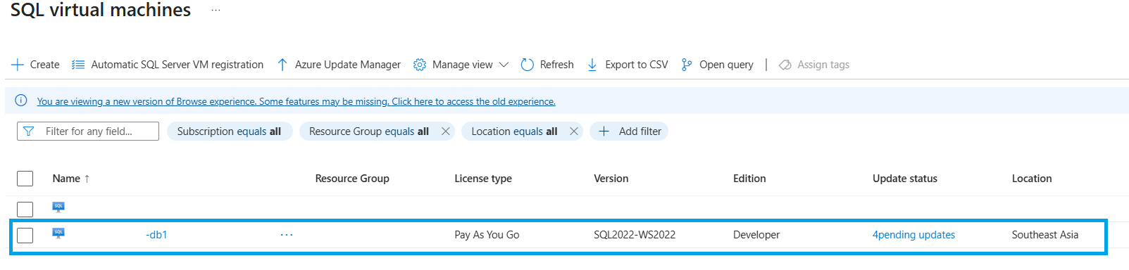Assigned existing SQL Virtual Machine from old virtual machine to newly ...