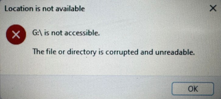 Drive not accessible - File or directory is corrupted and unreadable ; Full repair needed ...