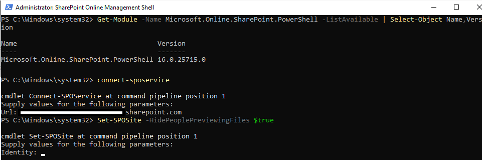 SharePoint site collection property, HidePeoplePreviewingFiles, not found - Microsoft Q&A