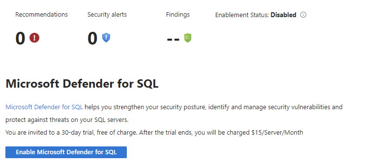 Defender for databases - partially enable - Microsoft Q&A