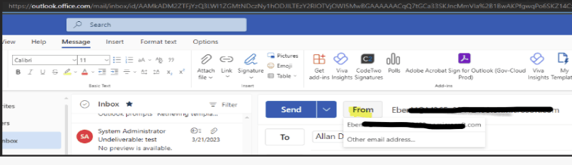 Different email address in "From" section. - Microsoft Q&A