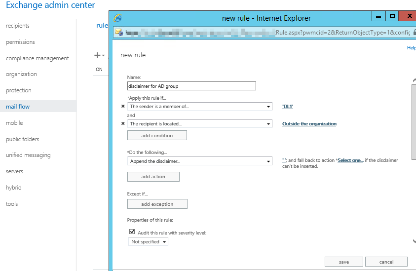 how to apply send and receive restriction policy to exchange mail ...