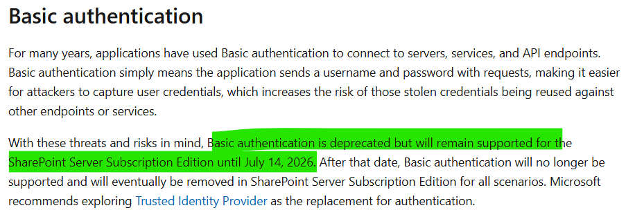 What authentication mechanism is deprecated for SharePoint server and SharePoint online ...