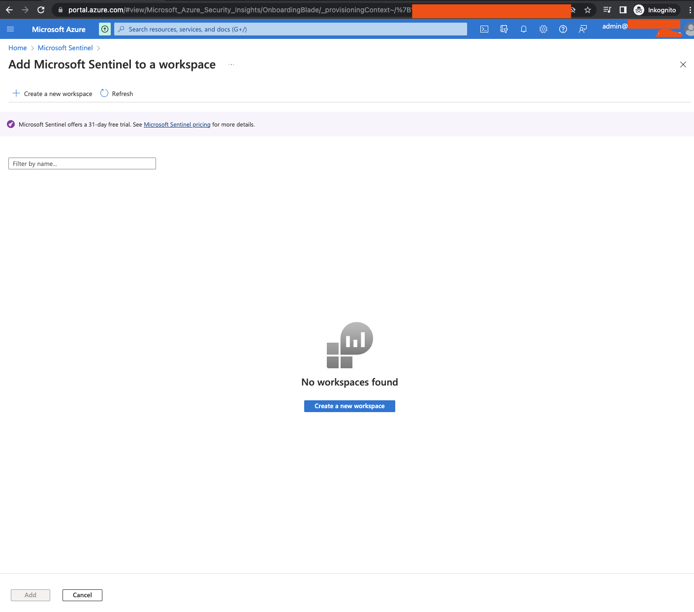 I Cant See Any Log Analytic Workspaces When Trying To Create A Sentinel Resource Microsoft Qanda 