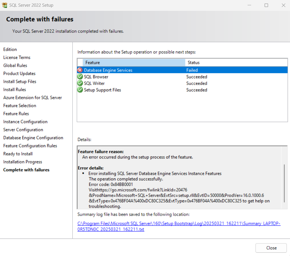 Trying to install SQL Server 2022 Developer edition on new Windows 11 Machine - Microsoft Q&A